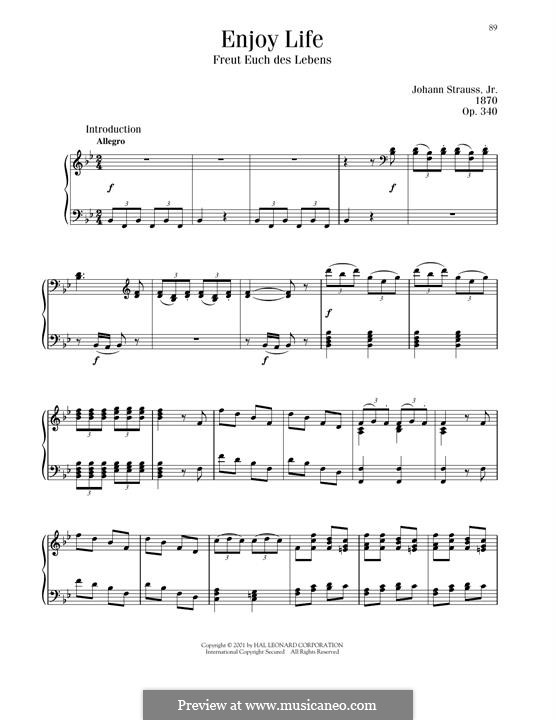 Freut euch des Lebens, Op.340 von J. Strauss (Sohn) - Noten auf MusicaNeo Freut euch des Lebens, Op.340 von J. Strauss (Sohn) - Noten auf MusicaNeo