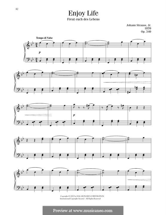 Freut euch des Lebens, Op.340 von J. Strauss (Sohn) - Noten auf MusicaNeo Freut euch des Lebens, Op.340 von J. Strauss (Sohn) - Noten auf MusicaNeo