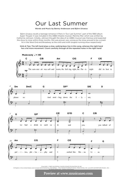 Our Last Summer (ABBA) von B. Andersson, B. Ulvaeus - Noten auf MusicaNeo