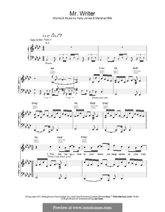 Mr. Writer (Stereophonics) von K. Jones, M. Bird - Noten auf MusicaNeo