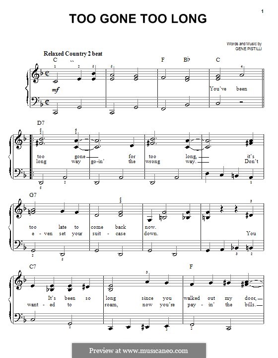 Too Gone Too Long von G. Pistilli - Noten auf MusicaNeo