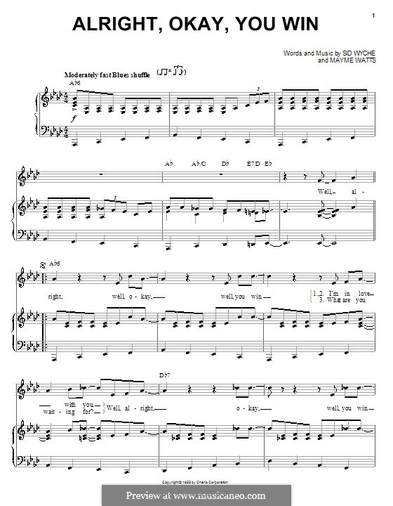 Alright, Okay, You Win (Peggy Lee) von M. Watts, S. Wyche auf MusicaNeo