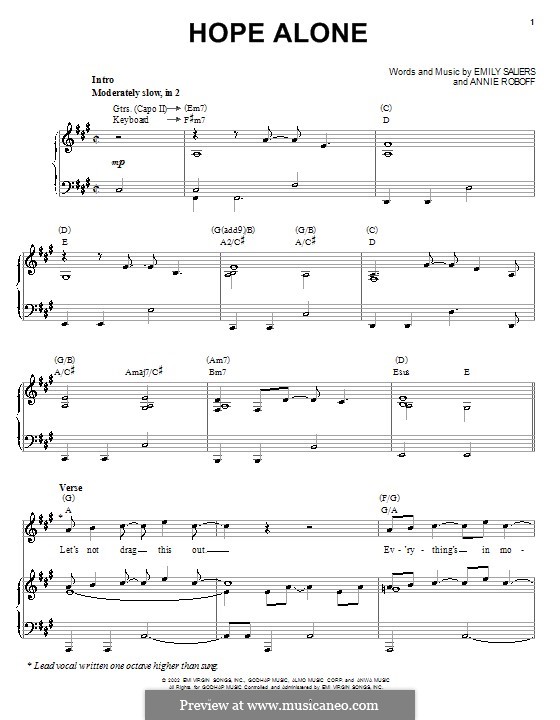 Hope Alone (Indigo Girls) von A. Roboff, E. Saliers - Noten auf MusicaNeo