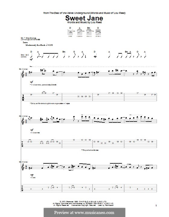 Sweet Jane von L. Reed - Noten auf MusicaNeo