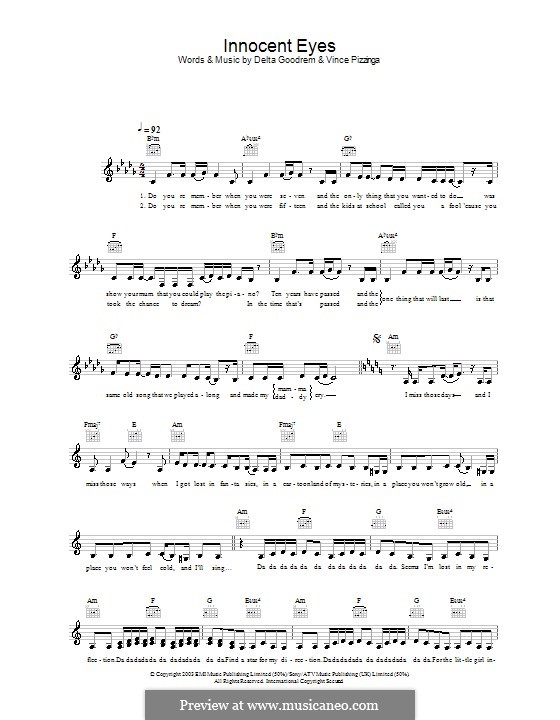 Innocent Eyes von D. Goodrem, V. Pizzinga - Noten auf MusicaNeo