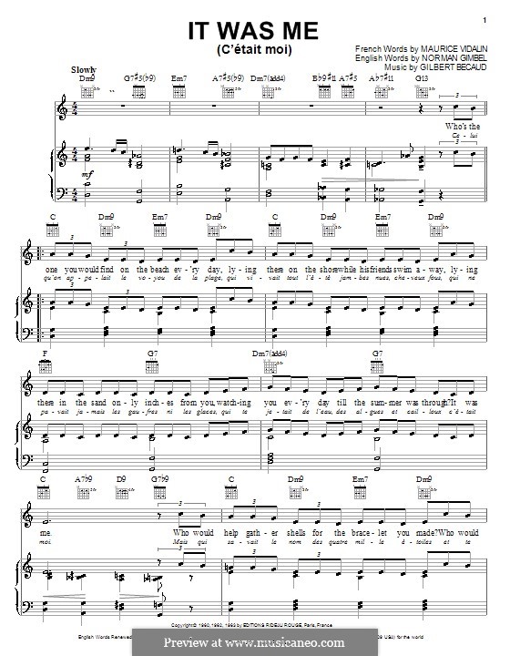 It Was Me (C'etait Moi) von G. Becaud - Noten auf MusicaNeo
