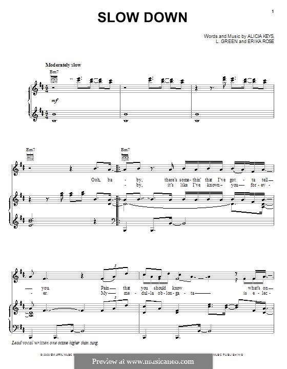 Slow Down (Alicia Keys) von E. Rose, L. Green - Noten auf MusicaNeo