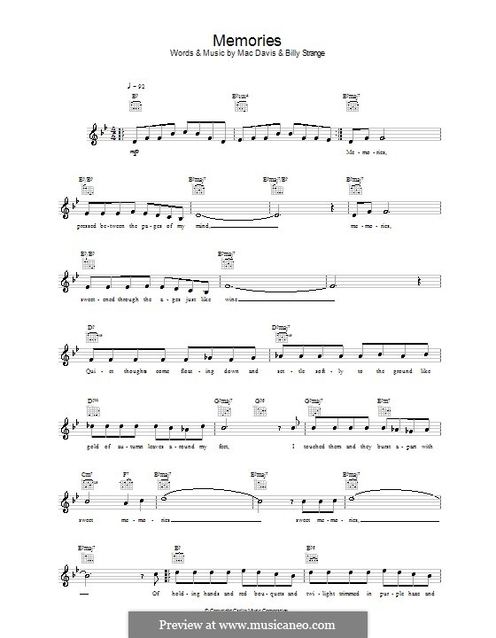 Memories (Elvis Presley) por B. Strange, M. Davis - Partituras on músicaNeo