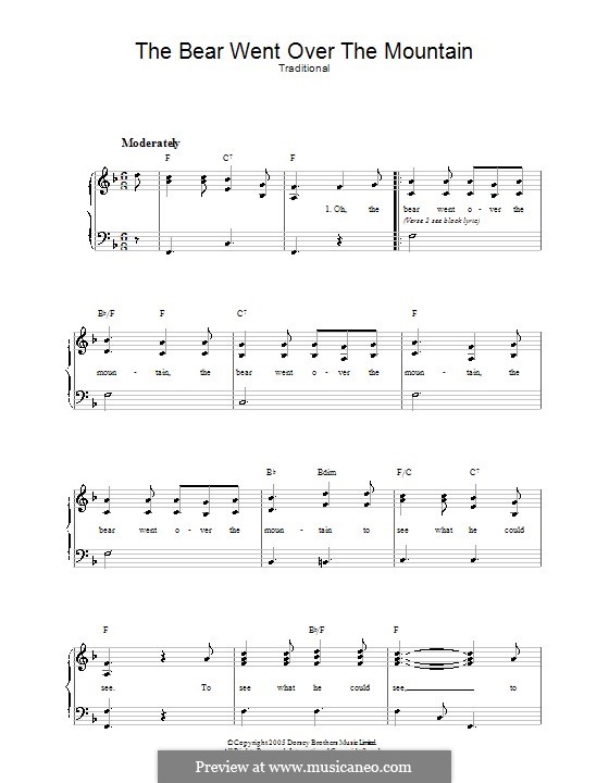 The Bear Went Over the Mountain por folklore - Partituras on músicaNeo