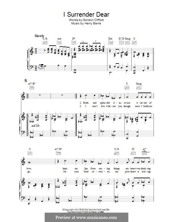 I Surrender, Dear por H. Barris - Partituras on músicaNeo