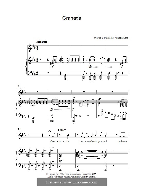 Granada por A. Lara - Partituras on músicaNeo