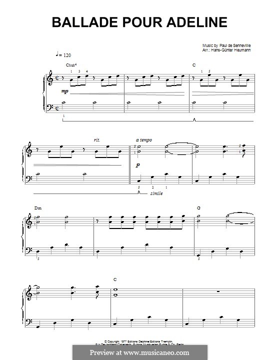 Ballade pour Adeline por P.d. Senneville - Partituras on músicaNeo