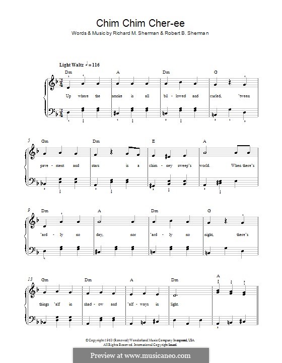 Chim Chim Cher Ee From Mary Poppins For Piano Por R M Sherman R B