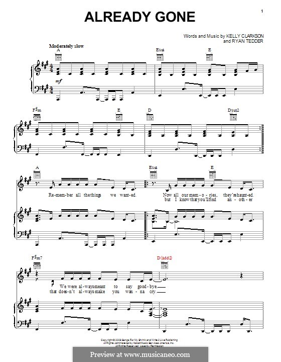 Already Gone (Kelly Clarkson) por R.B. Tedder - Partituras on músicaNeo