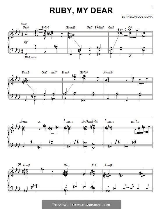 Ruby, My Dear por T. Monk - Partituras on músicaNeo