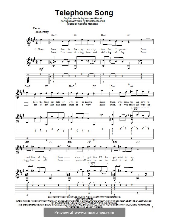 Telephone Song por R. Menescal, R. Boscoli - Partituras on músicaNeo