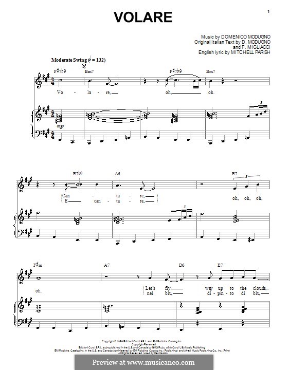 Volare (To Fly) por D. Modugno - Partituras on músicaNeo