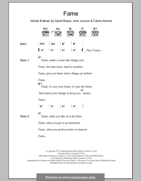 Fame por C. Alomar, D. Bowie, J. Lennon - Partituras on músicaNeo