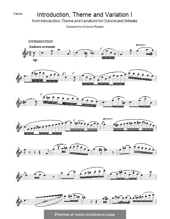 Introduction, Theme and Variation por G. Rossini - Partituras on músicaNeo