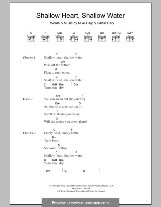 Shallow Heart, Shallow Water por C. Cary, M. Daly - Partituras on músicaNeo