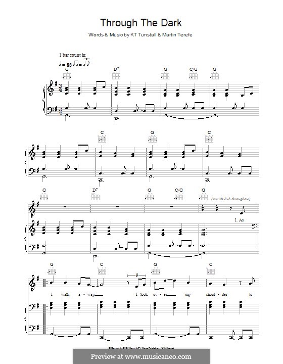 Through the Dark por KT Tunstall, M. Terefe - Partituras on músicaNeo