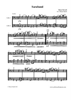 Sarabande arranged for cello duo por H. Purcell - Partituras on músicaNeo