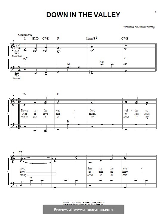 Down in the Valley por folklore - Partituras on músicaNeo