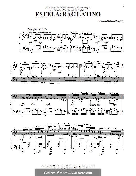 Rag Latino por W. Bolcom - Partituras on músicaNeo