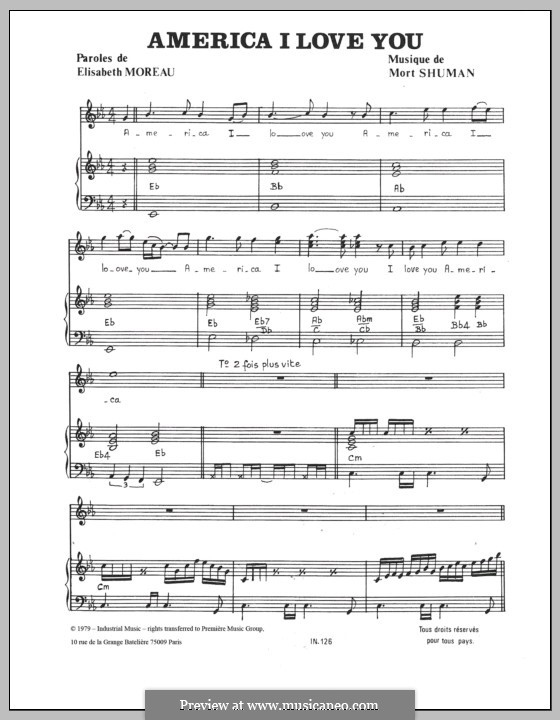 America I Love You por M. Shuman - Partituras on músicaNeo