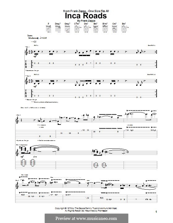Inca Roads por F. Zappa - Partituras on músicaNeo