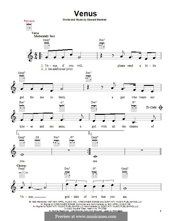 Venus (Frankie Avalon) por E. Marshall - Partituras on músicaNeo