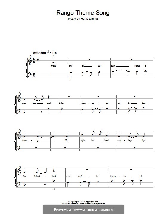 Rango Theme Song por H. Zimmer - Partituras on músicaNeo