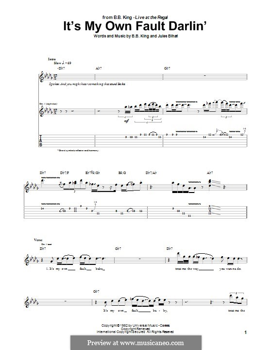 It's My Own Fault Darlin' por B. King, J. Bihari - Partituras on músicaNeo