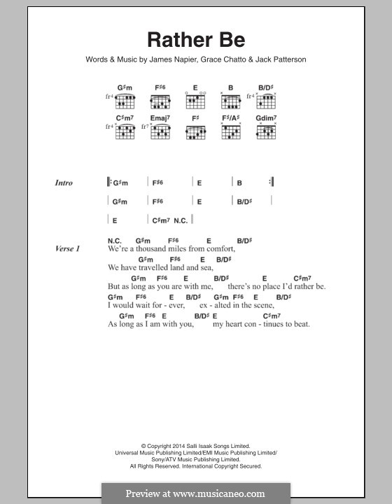 Rather Be por J. Napier, G. Chatto, J. Patterson - Partituras on músicaNeo