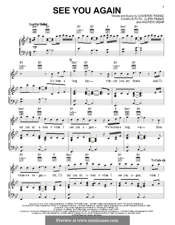 See You Again (Wiz Khalifa feat. Charlie Puth) por J. Franks, Wiz Khalifa, A. Cedar, C. Puth em ...