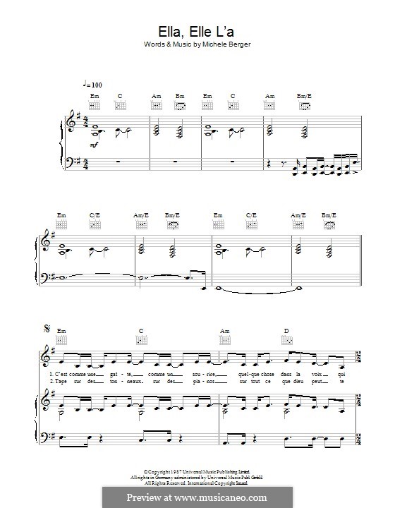 Ella, Elle L'a (France Gall) por M. Berger - Partituras on músicaNeo