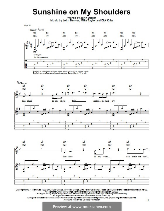 Sunshine on My Shoulders por D. Kniss, J. Denver, M. Taylor em músicaNeo