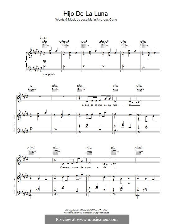 Hijo de la Luna (Mecano) por J.M.A. Cano - Partituras on músicaNeo