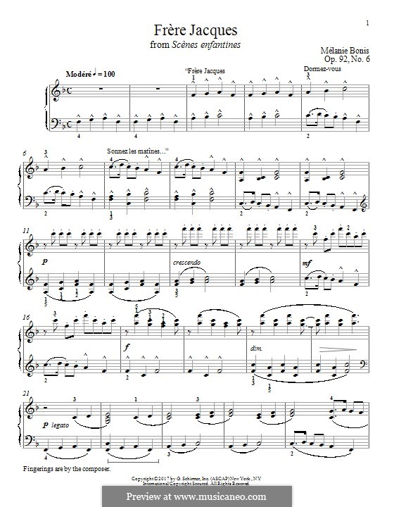 Frere Jacques por M. Bonis - Partituras on músicaNeo