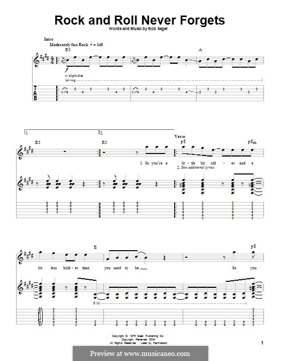 Rock and Roll Never Forgets por B. Seger - Partituras on músicaNeo