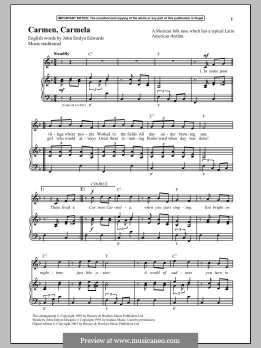 Carmen, Carmela por folklore - Partituras on músicaNeo