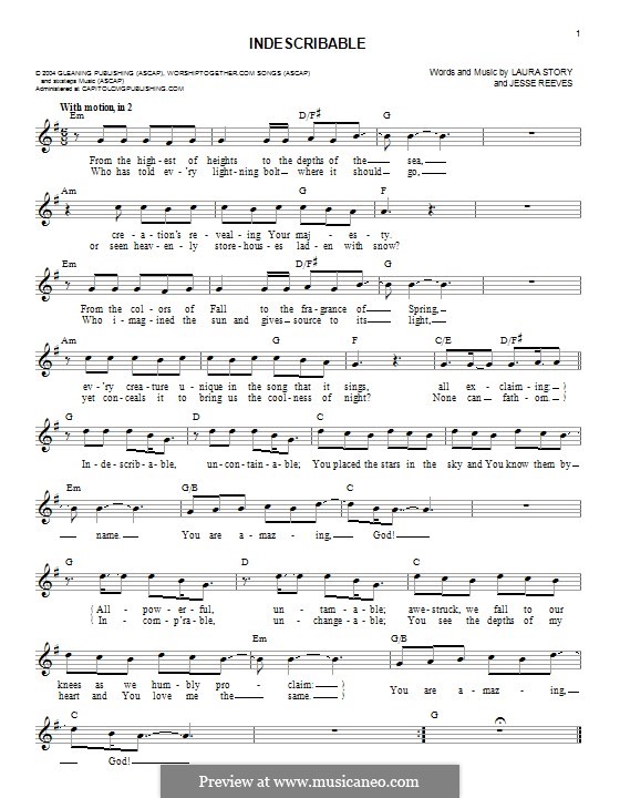 Indescribable (Avalon) por J. Reeves, L. Story - Partituras on músicaNeo