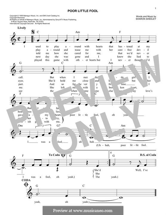 Poor Little Fool por S. Sheeley - Partituras on músicaNeo