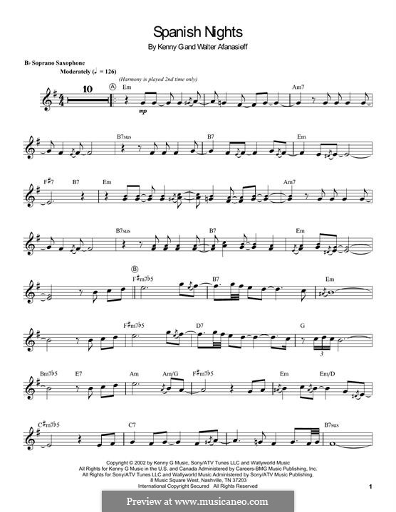Spanish Nights por Kenny G., W. Afanasieff - Partituras on músicaNeo