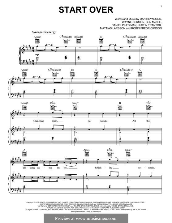 Start Over (Imagine Dragons) por B. McKee, D. Reynolds, D. Platzman, J ...