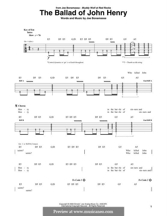The Ballad of John Henry por J. Bonamassa - Partituras on músicaNeo