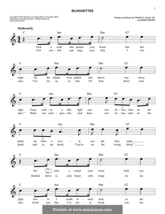 Silhouettes por B. Crewe, F. Slay - Partituras on músicaNeo