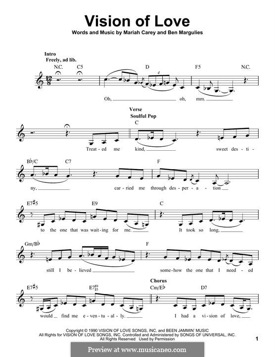 Vision of Love (Mariah Carey) por B. Margulies - Partituras on músicaNeo