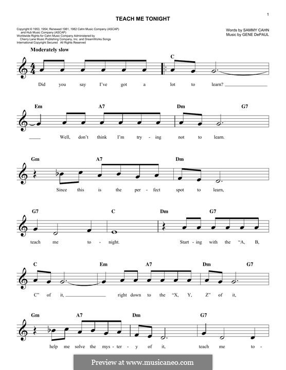 Teach Me Tonight (Frank Sinatra) por G.d. Paul - Partituras on músicaNeo