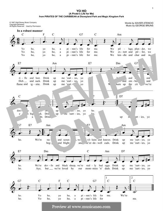 Yo Ho (A Pirate's Life for Me) por G. Bruns - Partituras on músicaNeo